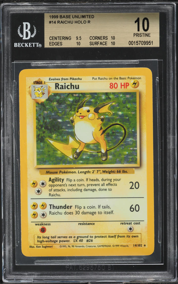 1999 Pokemon Base Set Holo Raichu #14 BGS 10 PRISTINE on Fanatics Collect