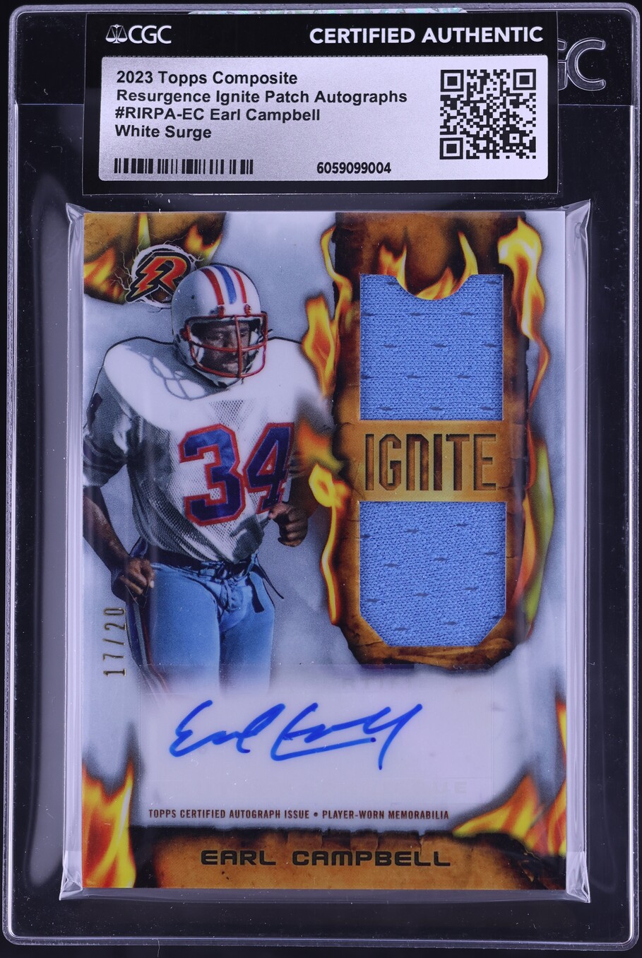 2023 Topps Composite Resurgence White Earl Campbell PATCH AUTO /20 CGC ...