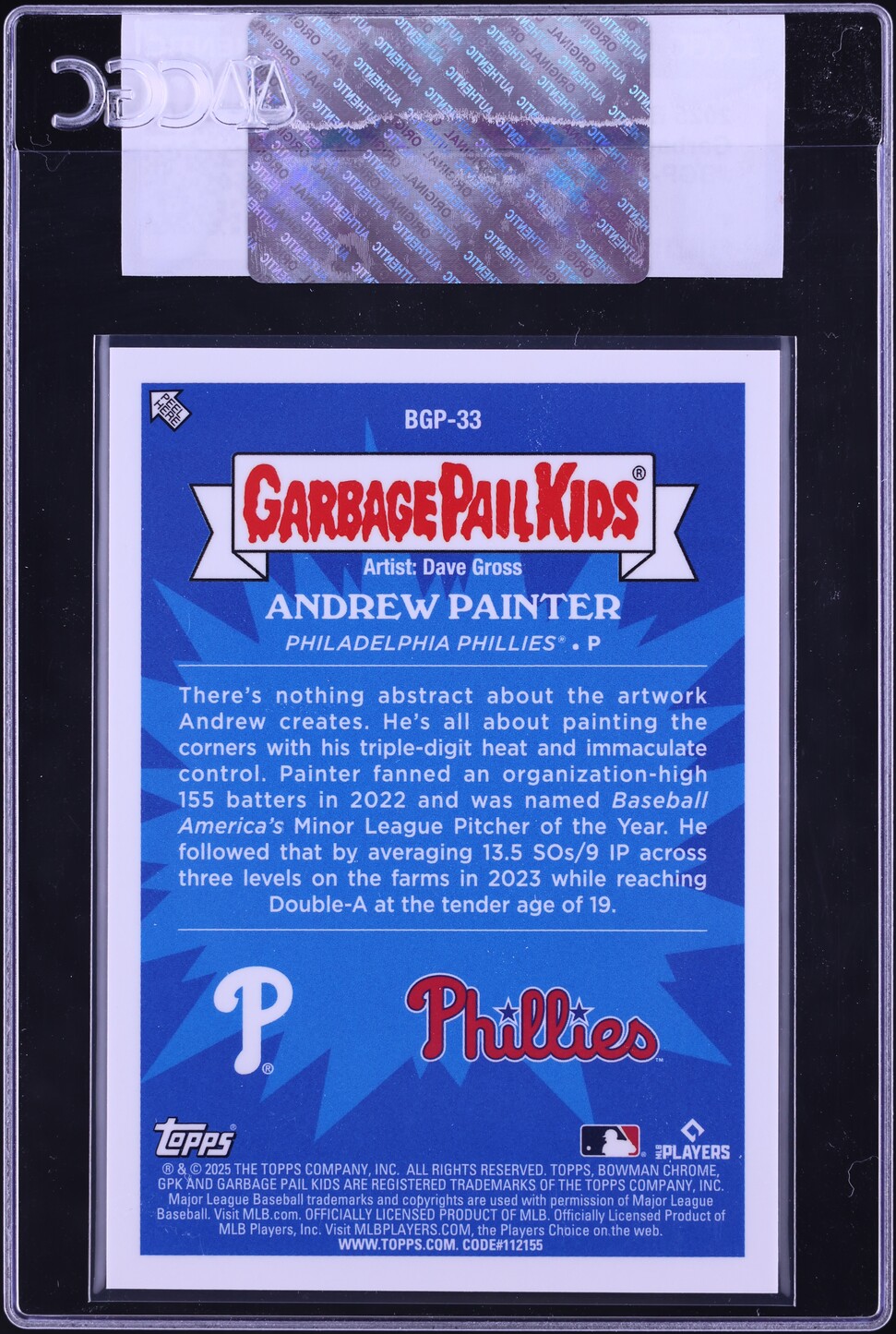 2025 Bowman Chrome Garbage Pail Kids Andrew Painter #BGP-33 CGC AUTH on Fanatics Collect