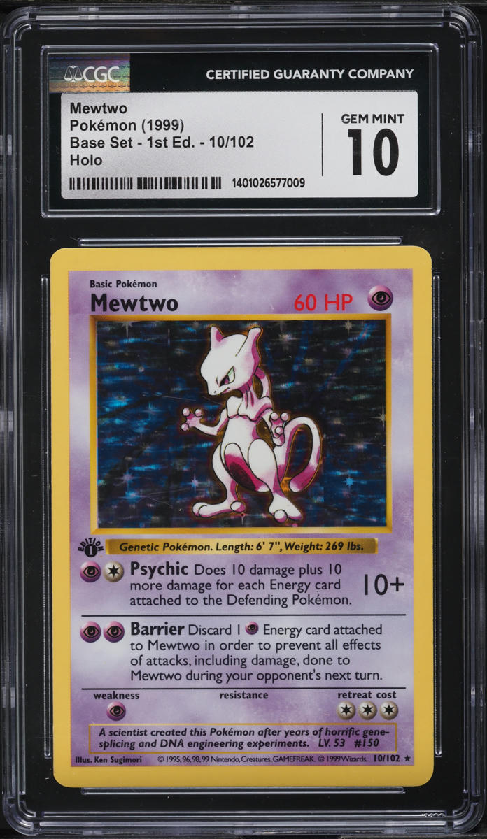 1999 Pokemon Base Set Shadowless 1st Edition Holo Mewtwo #10 CGC 10 GEM MINT on Fanatics Collect