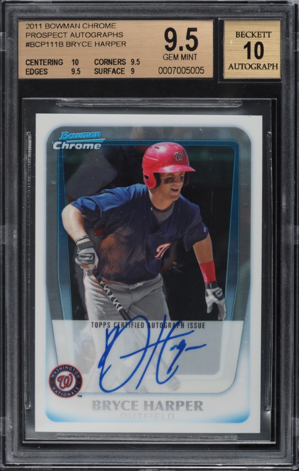 2011 Bowman Chrome Prospects Bryce Harper ROOKIE AUTO #BCP111B BGS 9.5 ...
