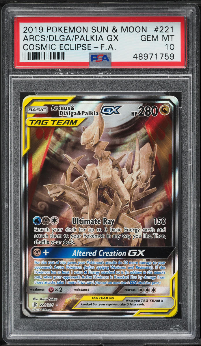 2019 Pokemon SM Cosmic Eclipse Full Art Arceus Dialga Palkia GX #221 PSA 10 GEM on Fanatics Collect