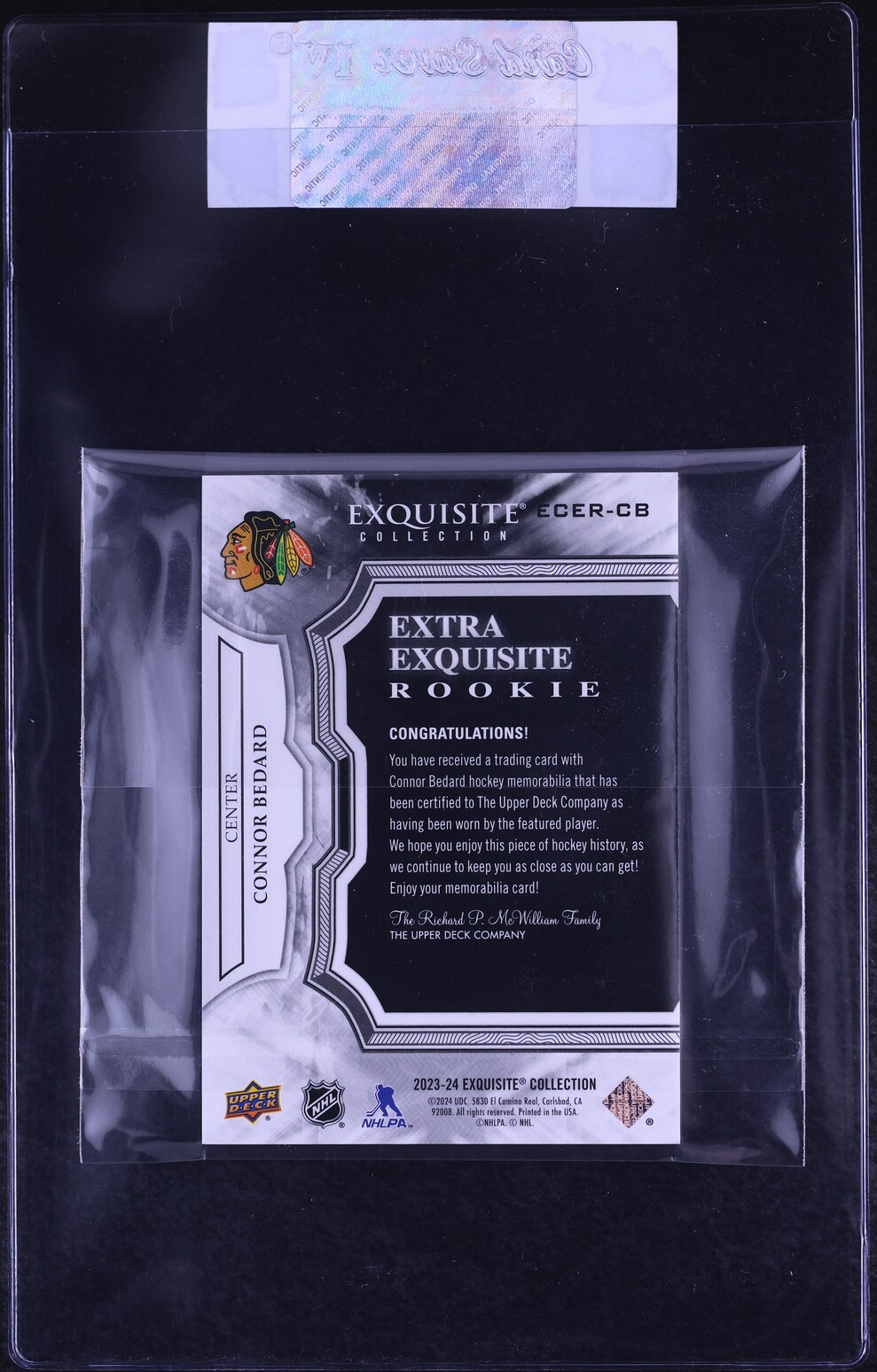 2023 Black Diamond Extra Exquisite Connor Bedard ROOKIE PATCH /349 # ...