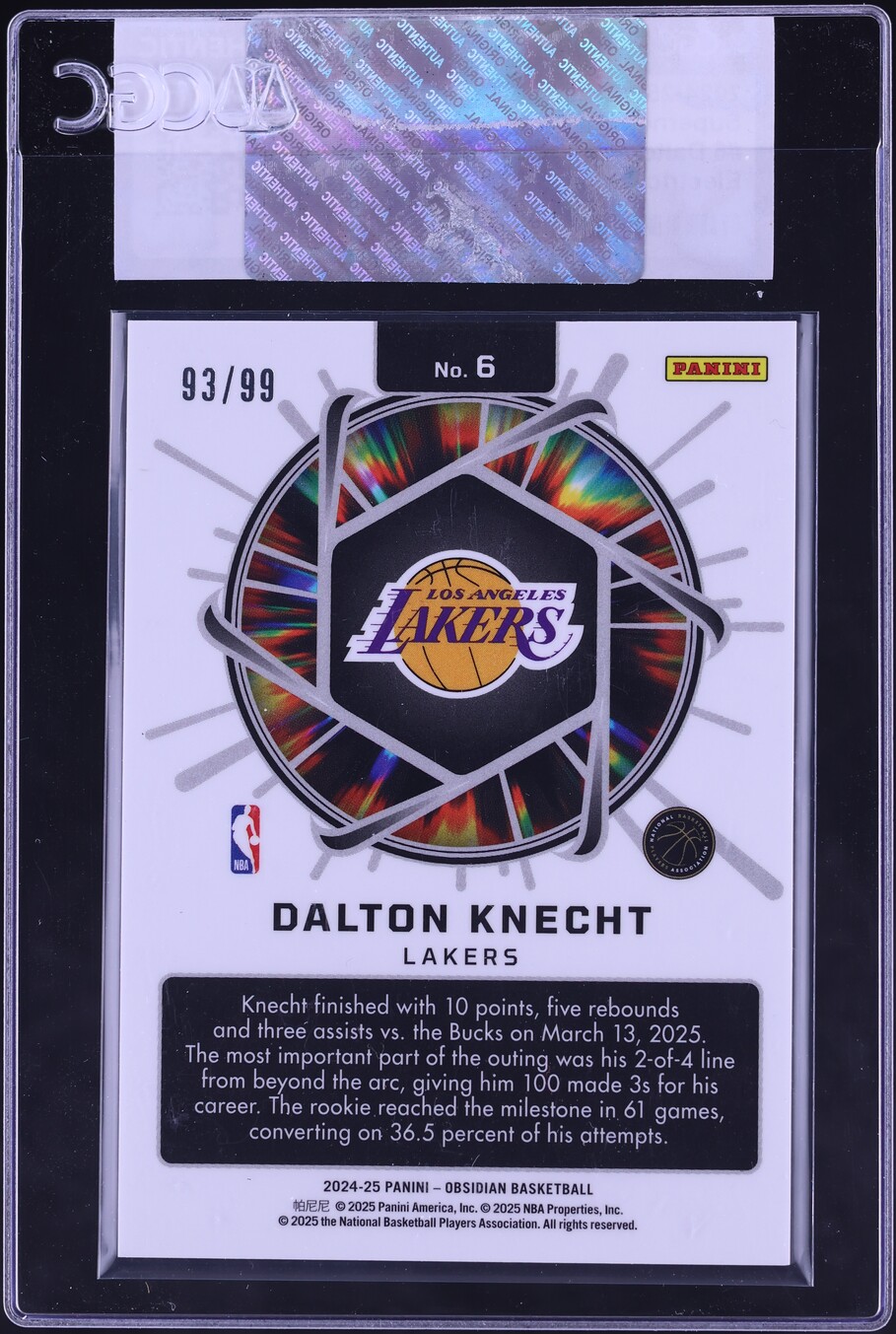 2024 Panini Obsidian Supernova Electric Etch Orange Flood Dalton Knecht ROOKIE /99 #6 CGC AUTH ...