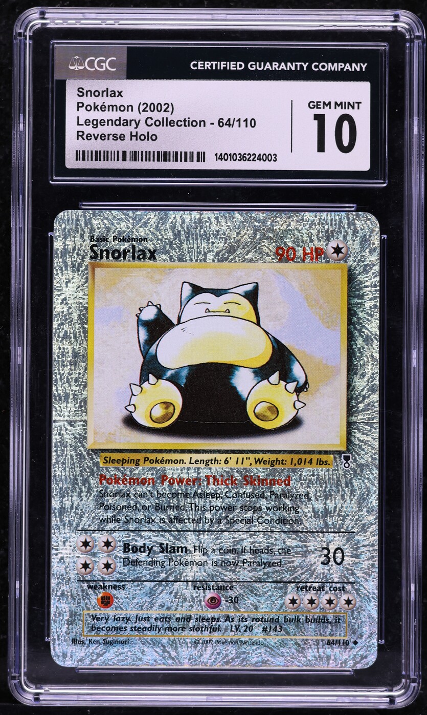 2002 Pokemon Legendary Collection Reverse Holo Snorlax #64 CGC 10 GEM MINT on Fanatics Collect