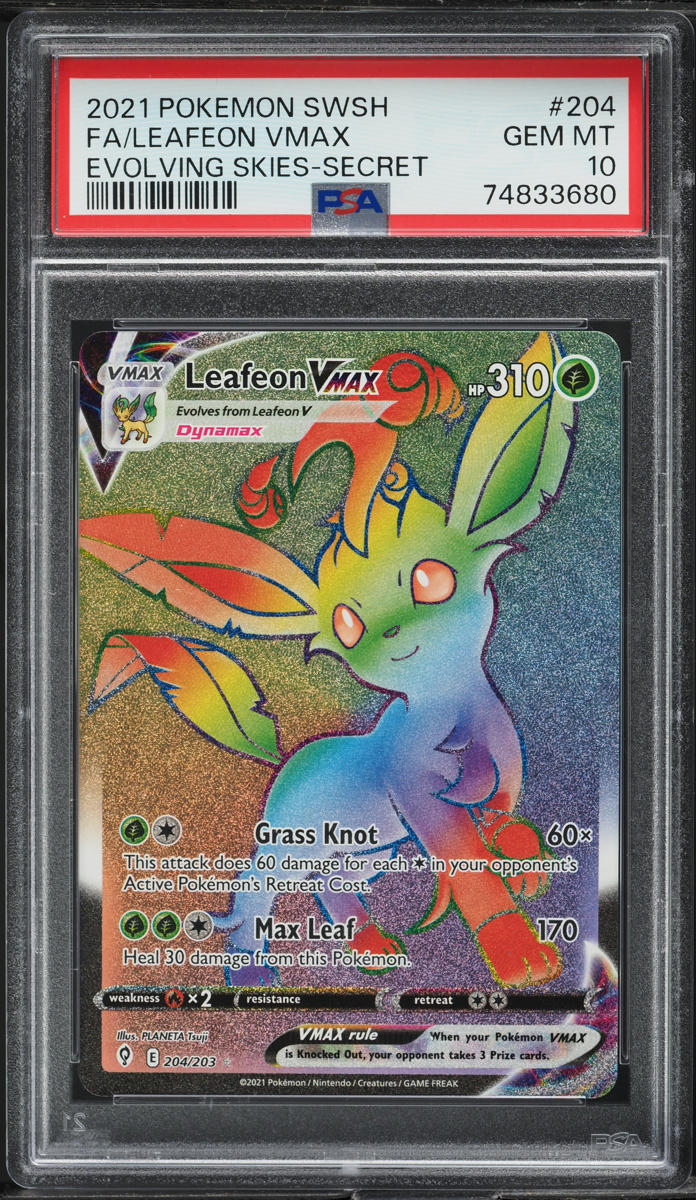 2021 Pokemon SWSH Evolving Skies Hyper Rare Leafeon VMAX #204 PSA 10 GEM MINT on Fanatics Collect