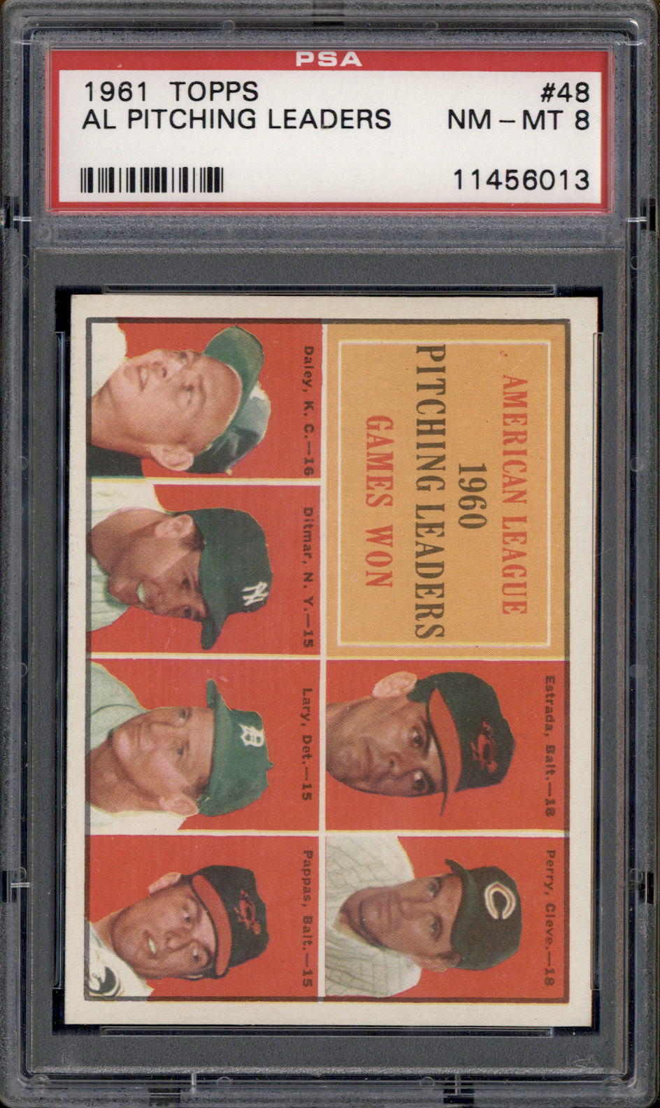1961 Topps #48 AL Pitching Leaders Estrada Perry Daley Ditmar Lary ...