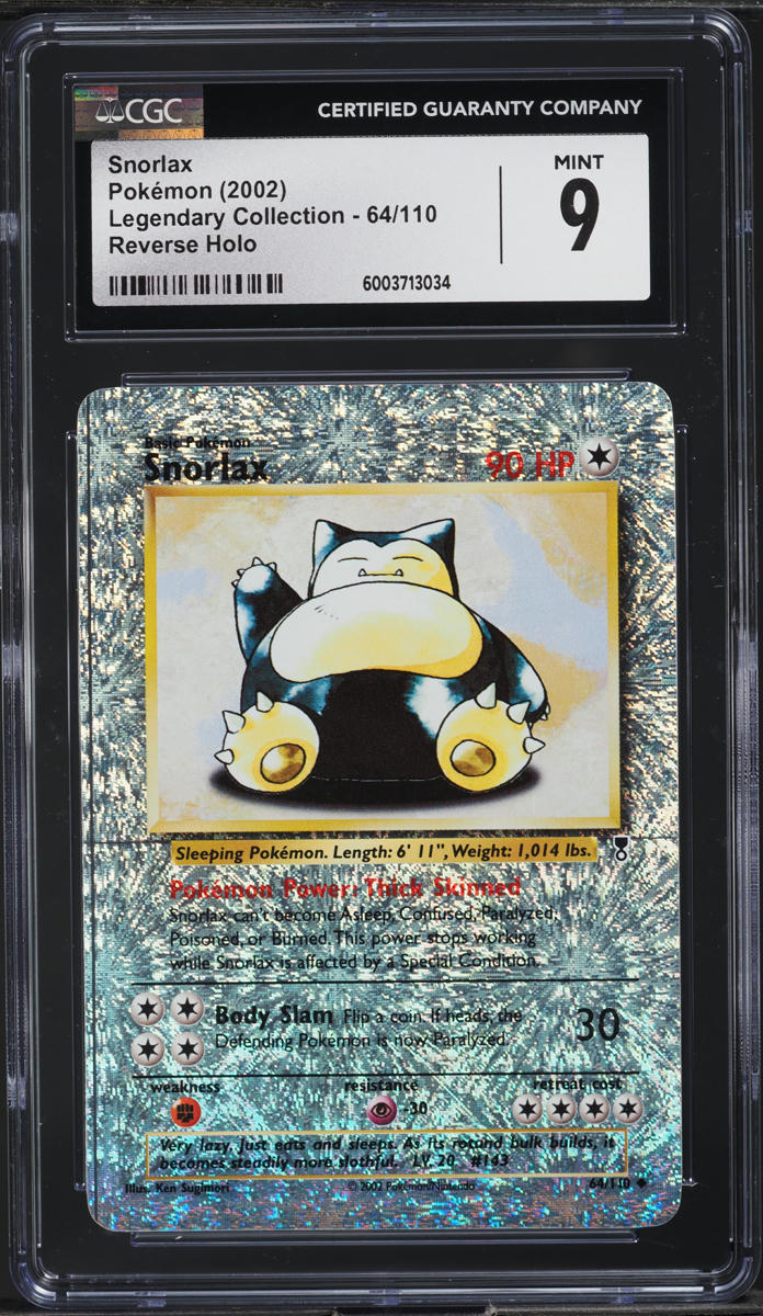 2002 Pokemon Legendary Collection Reverse Holo Snorlax #64 CGC 9 MINT ...