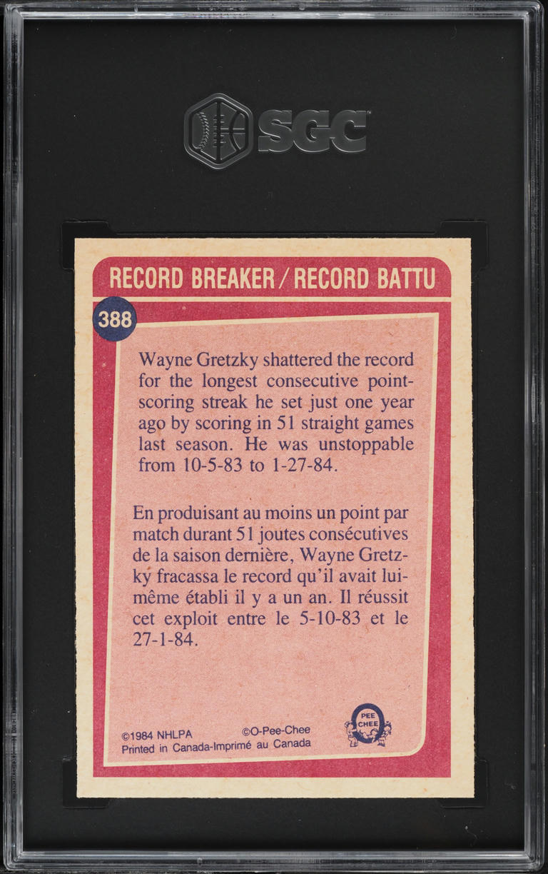 1984 O-Pee-Chee Hockey Wayne Gretzky RECORD BREAKER #388 SGC 4 VGEX on ...