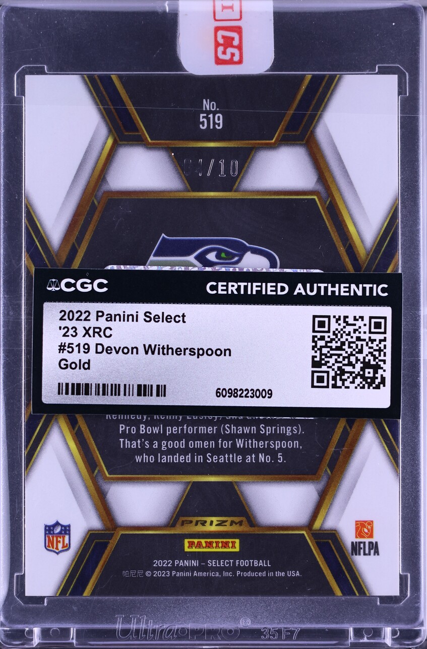 2022 Select '23 XRC Gold Devon Witherspoon ROOKIE /10 #519 CGC AUTH on ...