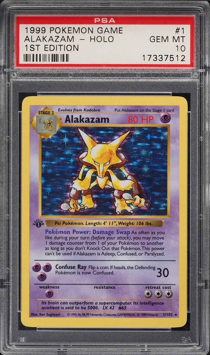 1999 Pokemon Base Set Shadowless 1st Edition Thick Stamp Holo Alakazam ...