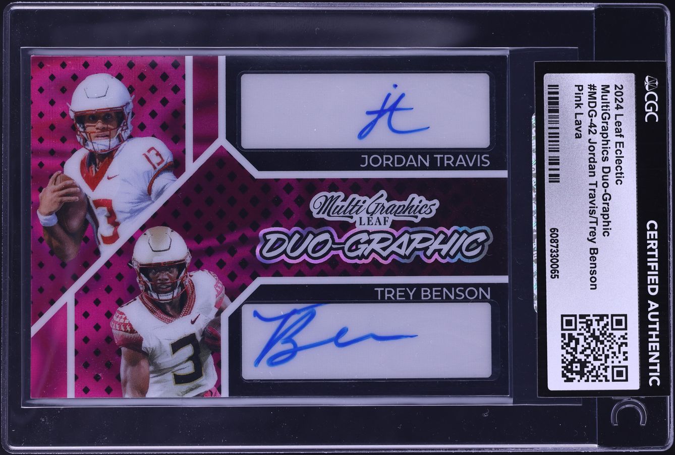 2024 Leaf Eclectic Pink Lava Jordan Travis Trey Benson ROOKIE AUTO 1/7 ...