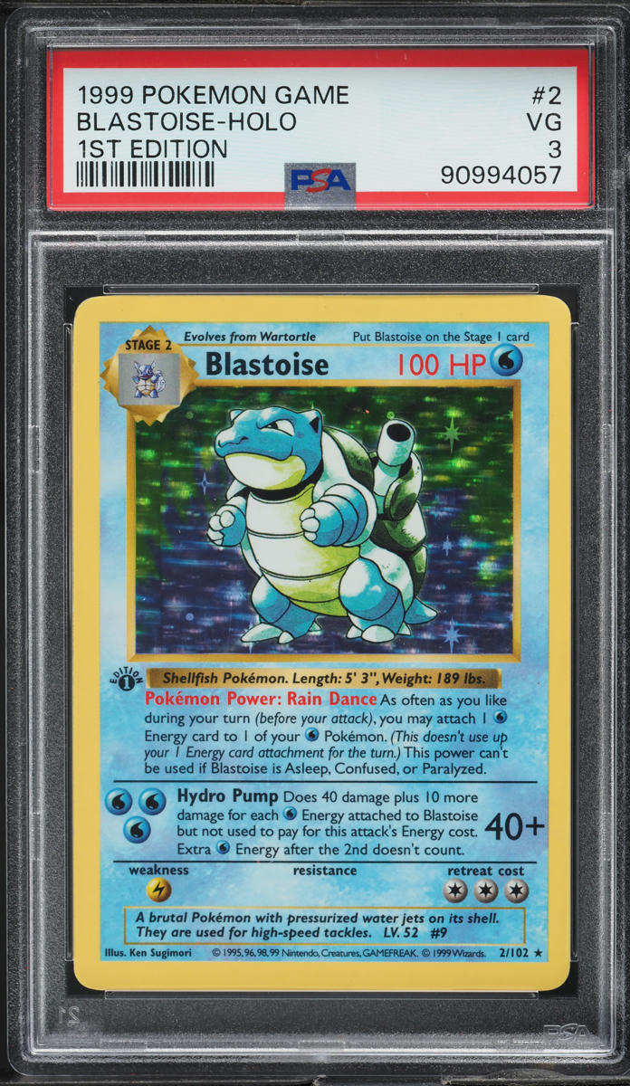1999 Pokemon Base Set Shadowless 1st Edition Holo Blastoise #2 PSA 3 VG ...
