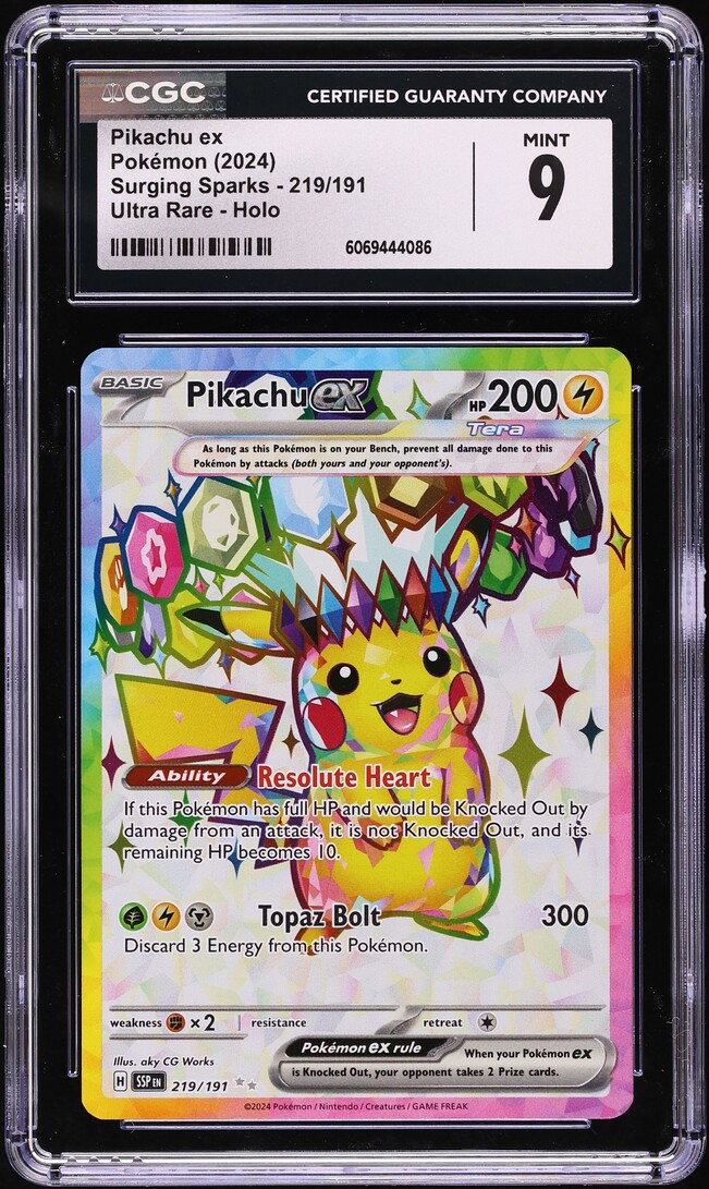 2024 Pokemon SV Surging Sparks Full Art Pikachu ex #219 CGC 9 MINT on ...