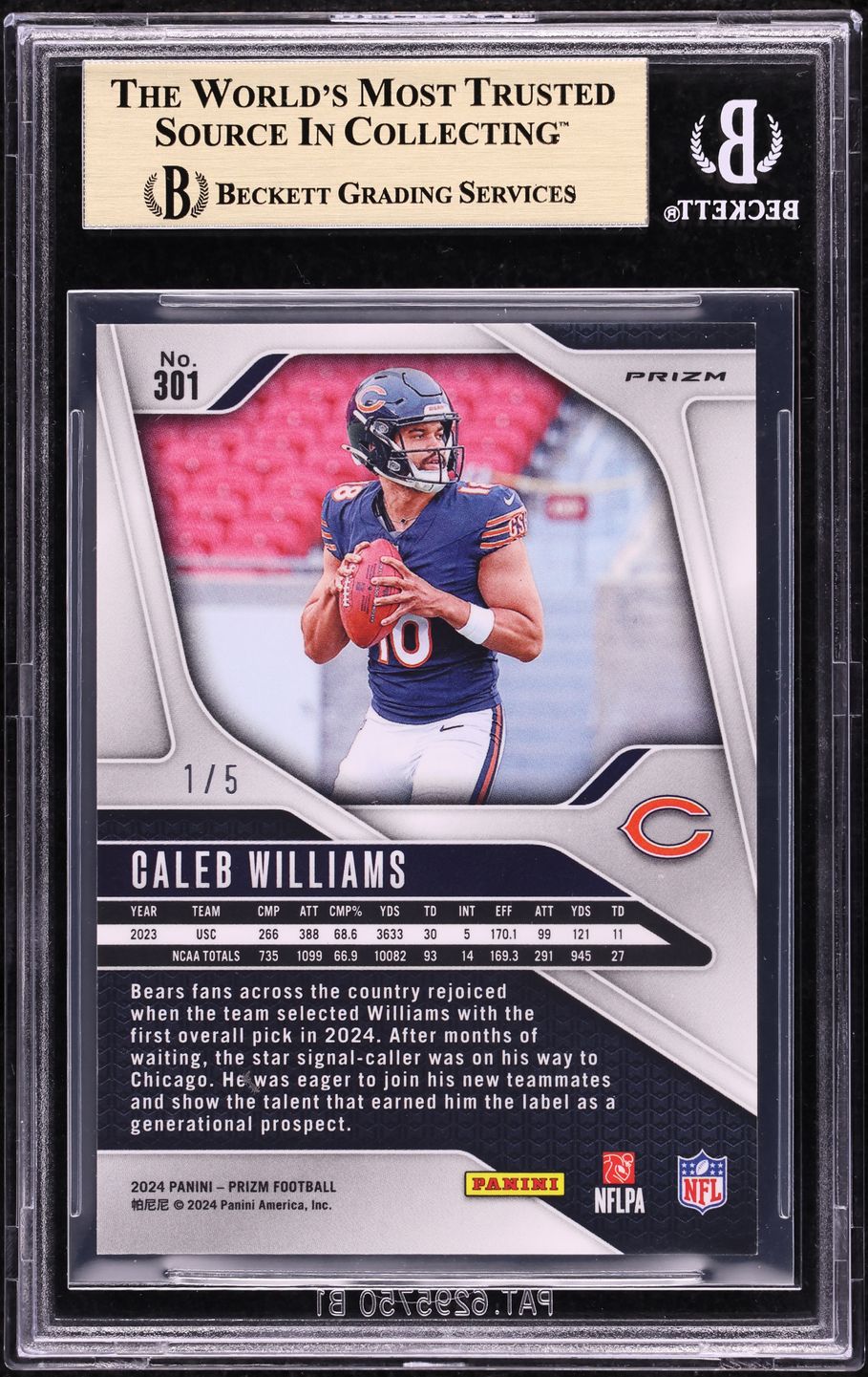 2024 Panini Prizm Gold Vinyl Caleb Williams ROOKIE 1/5 #301 BGS 9.5 GEM ...