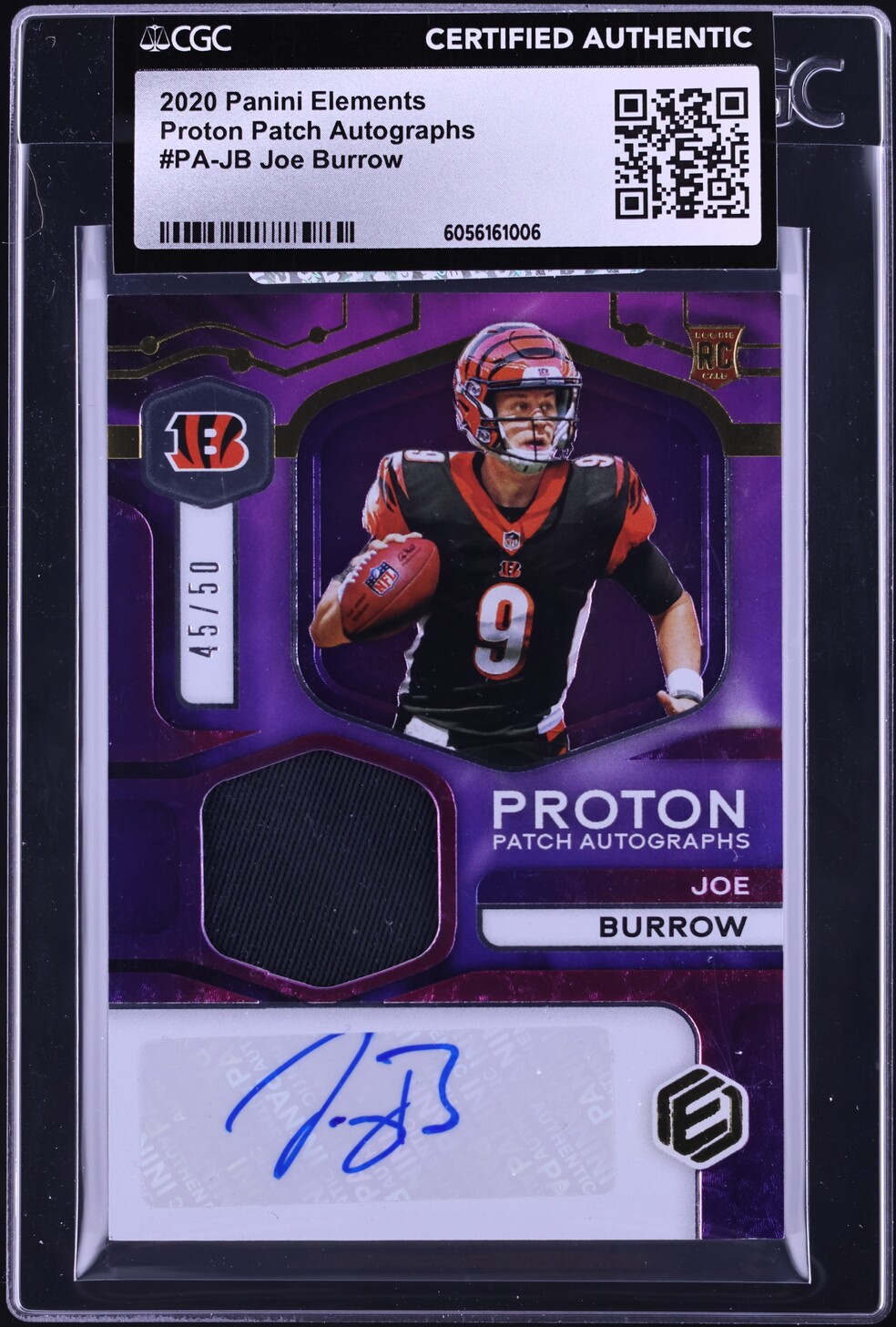 2020 Panini Elements Proton Joe Burrow ROOKIE PATCH AUTO /50 #PA-JB CGC ...