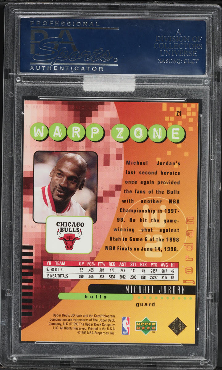 1998 Upper Deck Ionix Warp Zone Michael Jordan #Z1 MBA PSA 10 GEM MINT ...