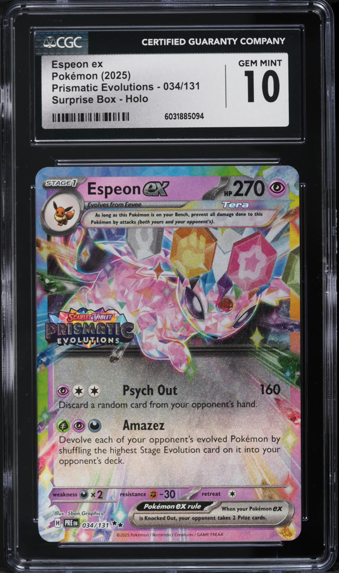 2025 Pokemon SV Prismatic Evolutions Surprise Box Espeon ex #34 CGC 10 GEM MINT on Fanatics Collect