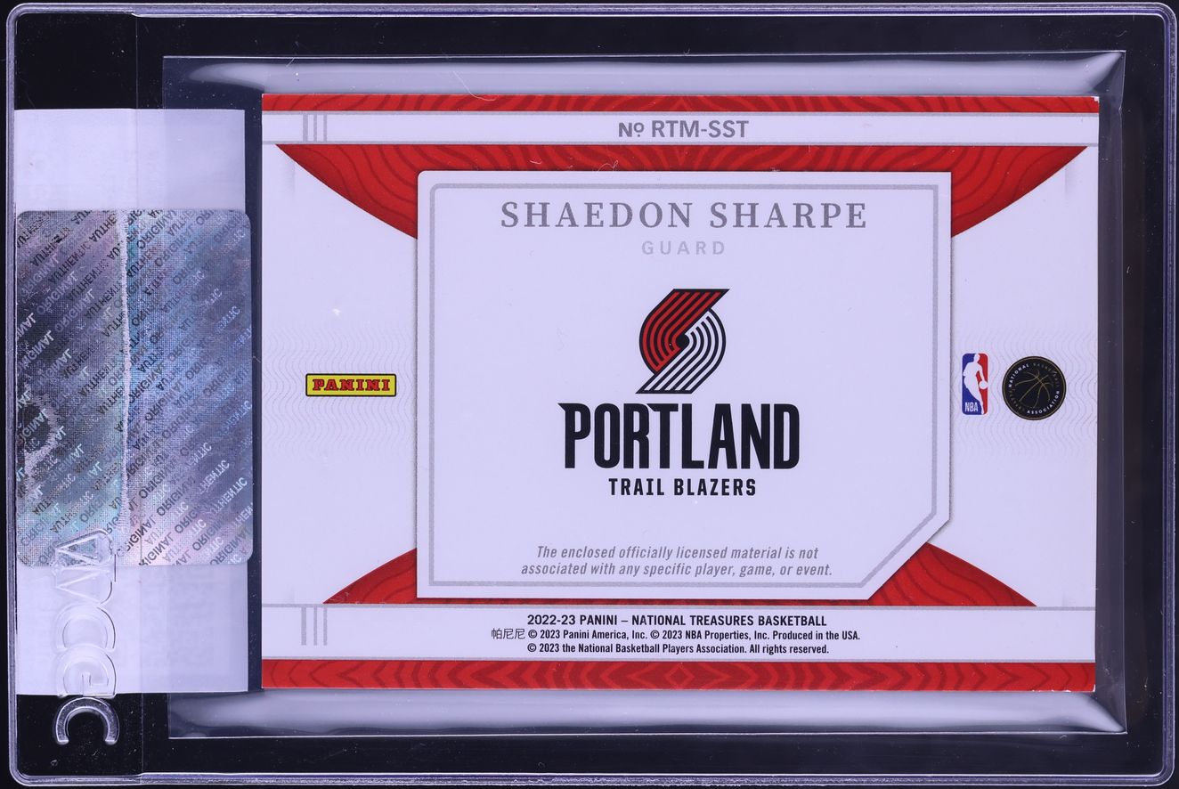 2022 National Treasures Triple Materials Shaedon Sharpe ROOKIE PATCH ...