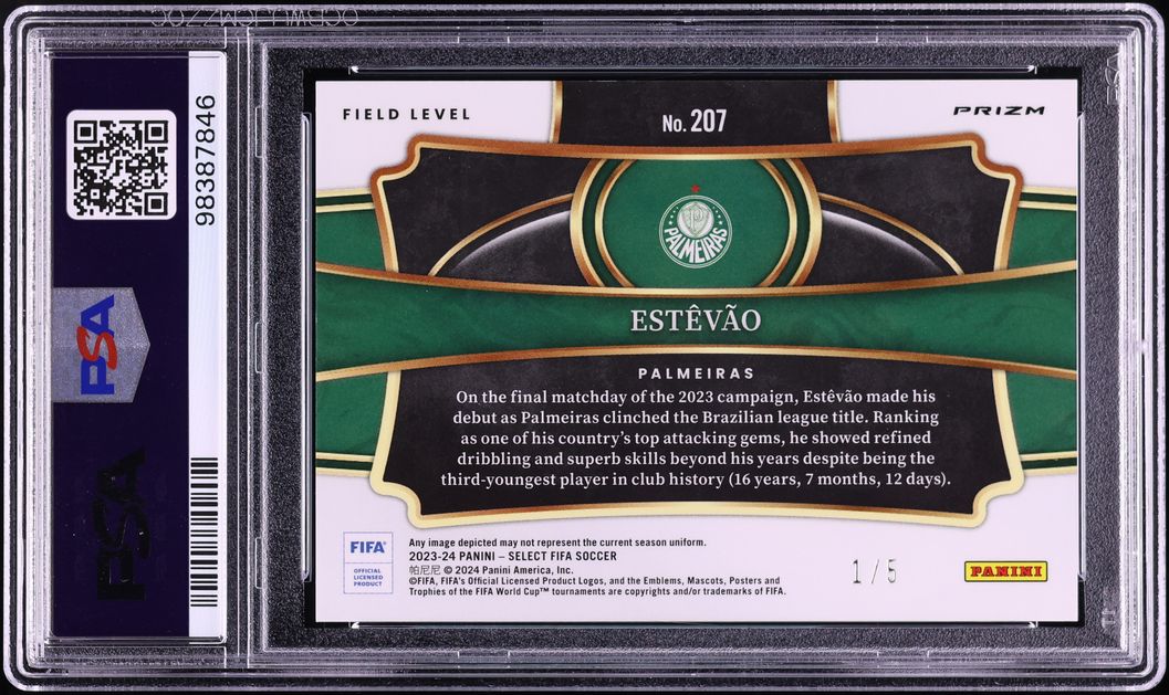 2023 Select FIFA Field Level Green Estevao ROOKIE /5 #207 PSA 10 GEM ...