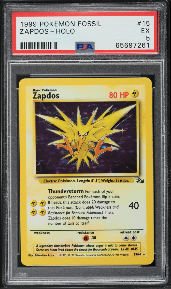 1999 Pokemon Fossil Holo Zapdos #15 PSA 5 EX on Fanatics Collect