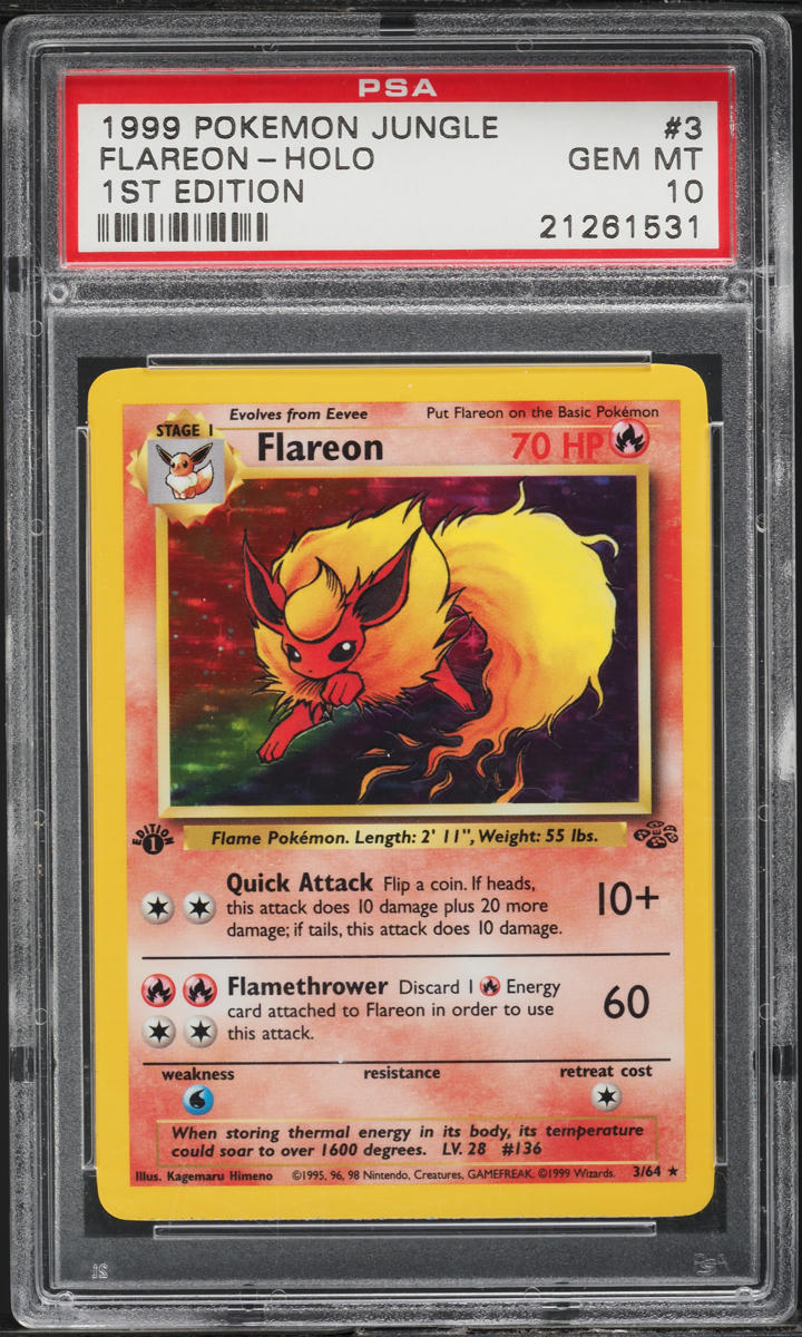 1999 Pokemon Jungle 1st Edition Holo Flareon #3 PSA 10 GEM MINT on ...