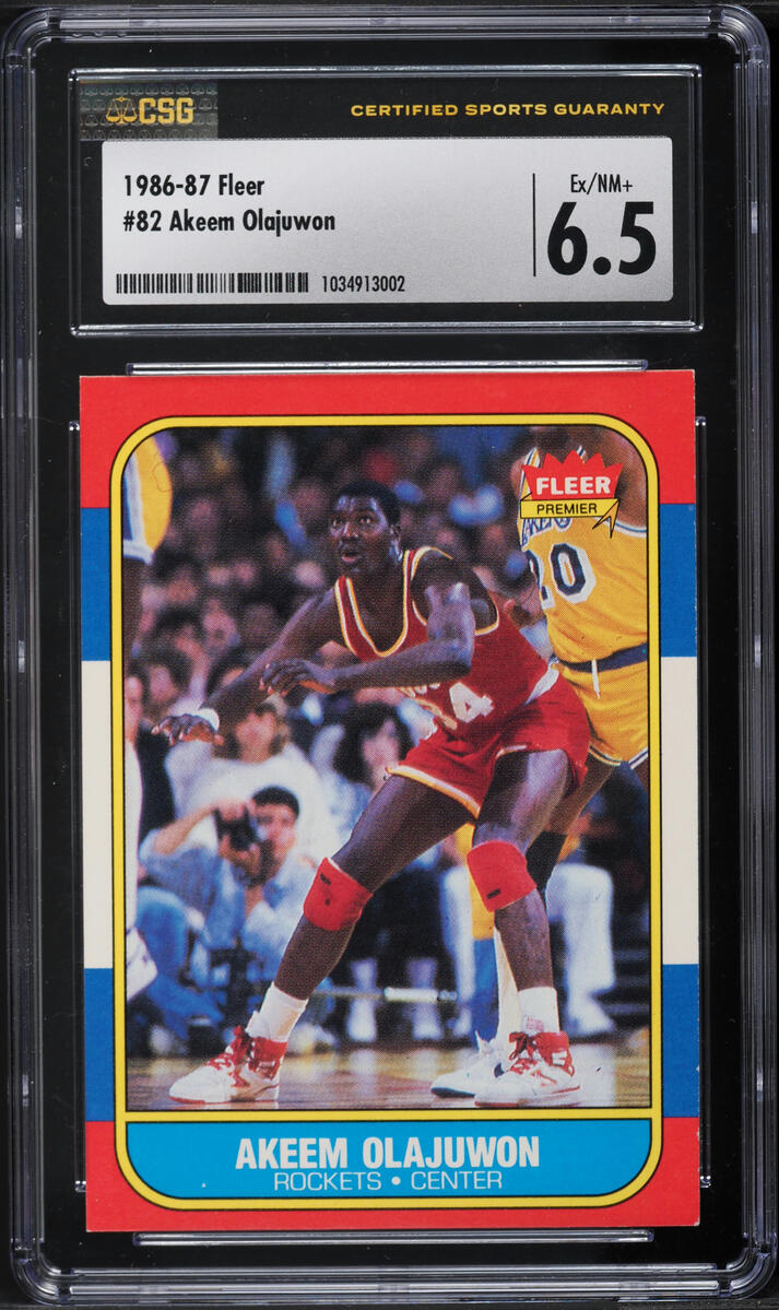 1986 Fleer Basketball Hakeem Olajuwon ROOKIE #82 CSG 6.5 EXMT+ on ...