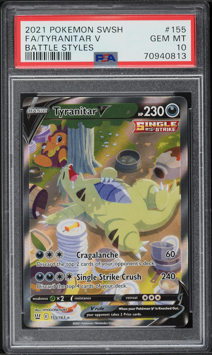 2021 Pokemon SWSH Battle Styles Alt Art Tyranitar V #155 PSA 10 GEM MINT on Fanatics Collect
