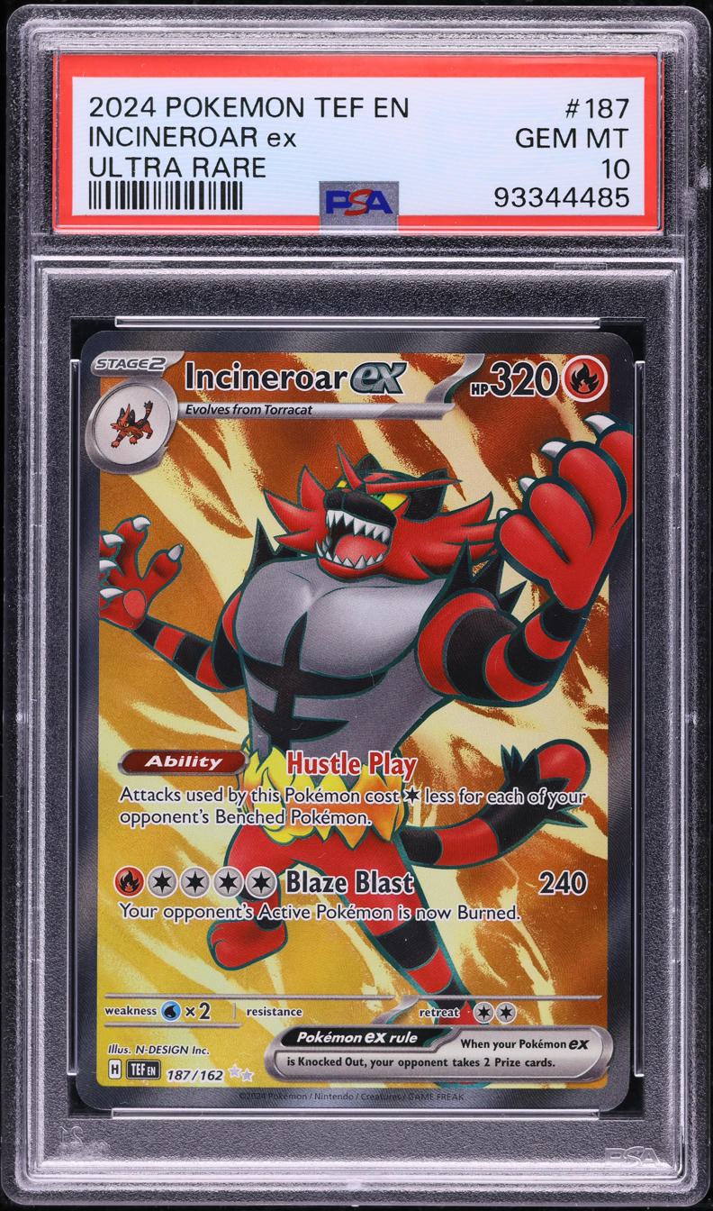 2024 Pokemon SV Temporal Forces Full Art Incineroar ex #187 PSA 10 GEM MINT on Fanatics Collect