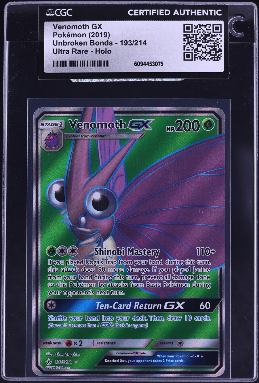 2019 Pokemon Sun & Moon Unbroken Bonds Full Art Venomoth GX #193 CGC AUTH on Fanatics Collect