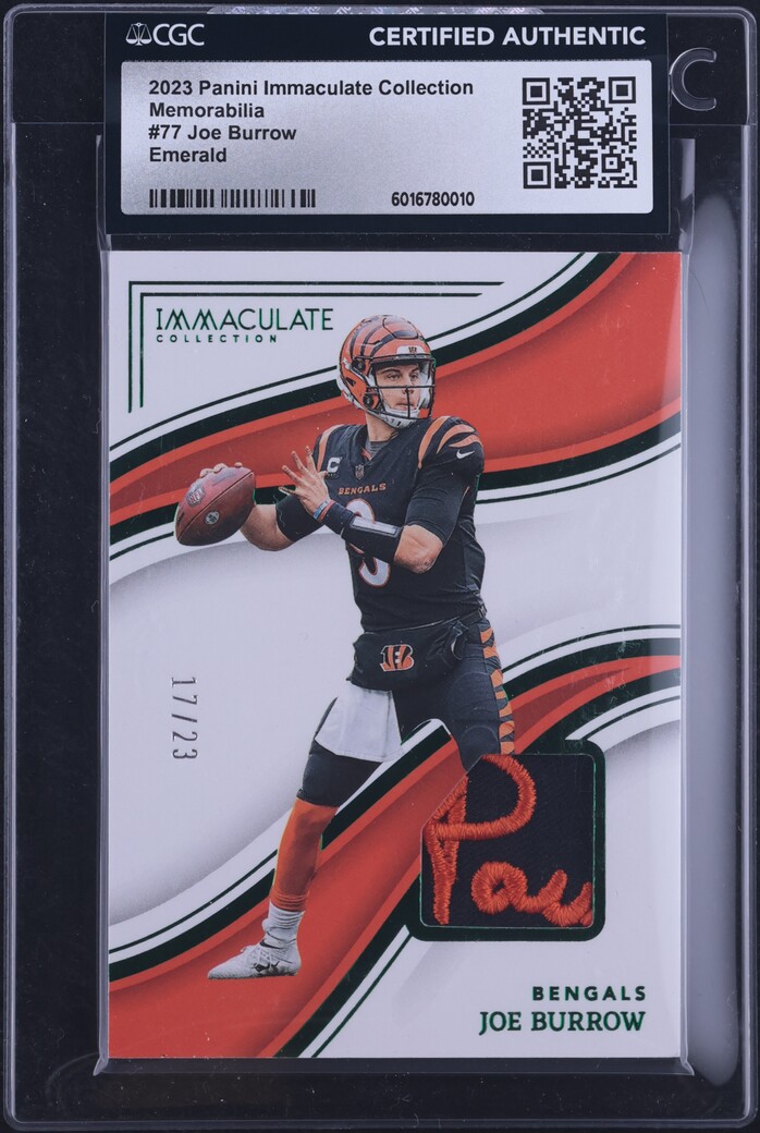 2023 Immaculate Collection Emerald Joe Burrow PATCH /23 #77 CGC AUTH on Fanatics Collect