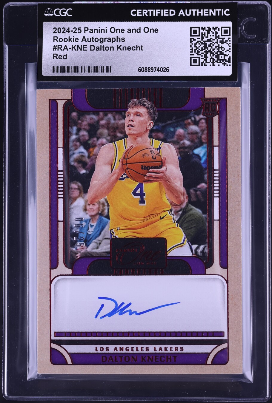 2024 Panini One And One Red Dalton Knecht ROOKIE AUTO /25 #RA-KNE CGC AUTH on Fanatics Collect