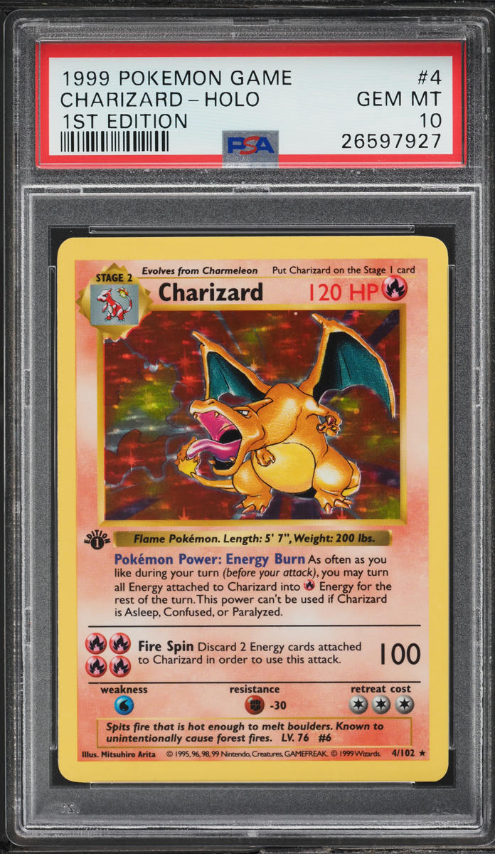 1999 Pokemon Base Set 1st Edition Shadowless Holo Charizard #4 PSA 10 ...