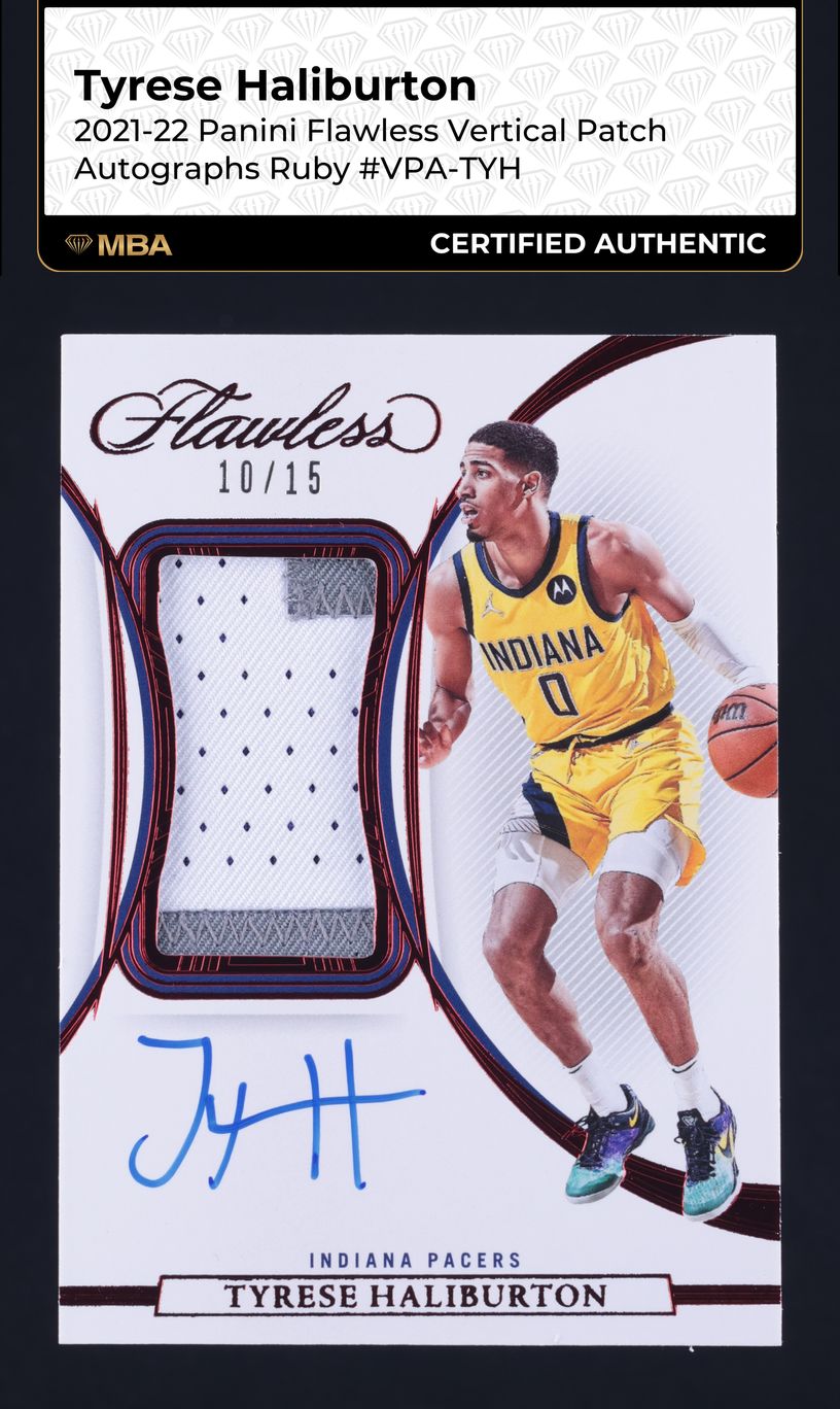 2021 Panini Flawless Vertical Ruby Tyrese Haliburton PATCH AUTO /15 MBA ...