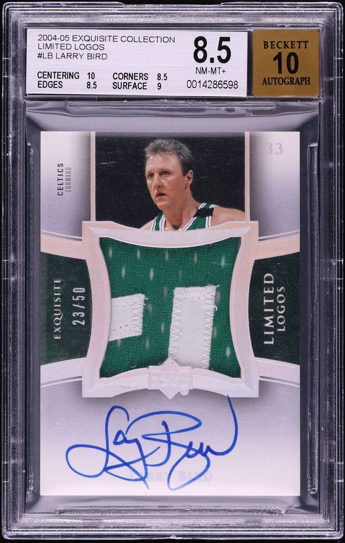 2004 Exquisite Collection Limited Logos Larry Bird PATCH AUTO /50 BGS 8 ...