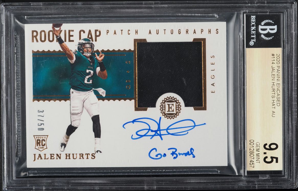 2020 Panini Encased Jalen Hurts ROOKIE PATCH AUTO /50 #114 BGS 9.5 GEM ...