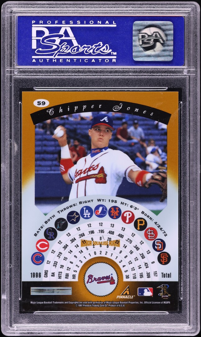 1997 Pinnacle Certified Mirror Gold w/ Coating Chipper Jones #59 PSA 9 ...