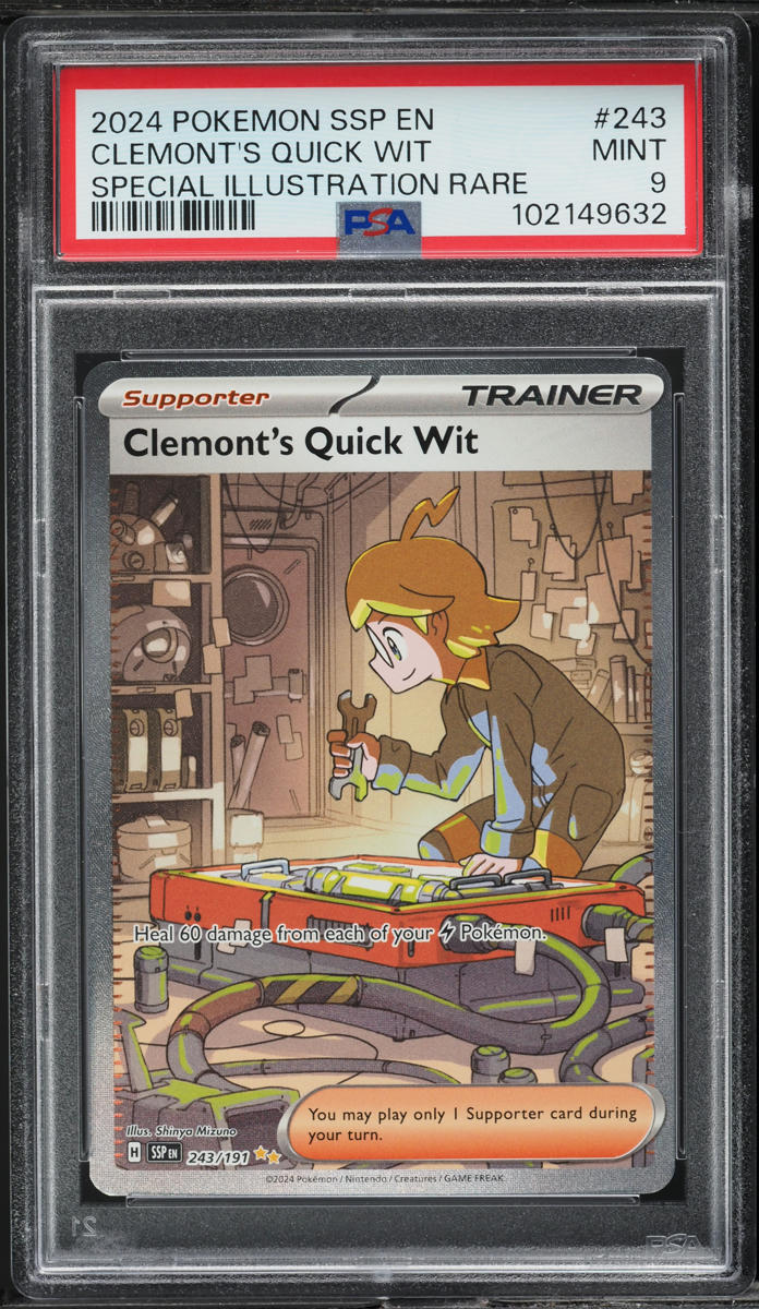 2024 Pokemon SV Surging Sparks SIR Clemont's Quick Wit #243 PSA 9 MINT on Fanatics Collect