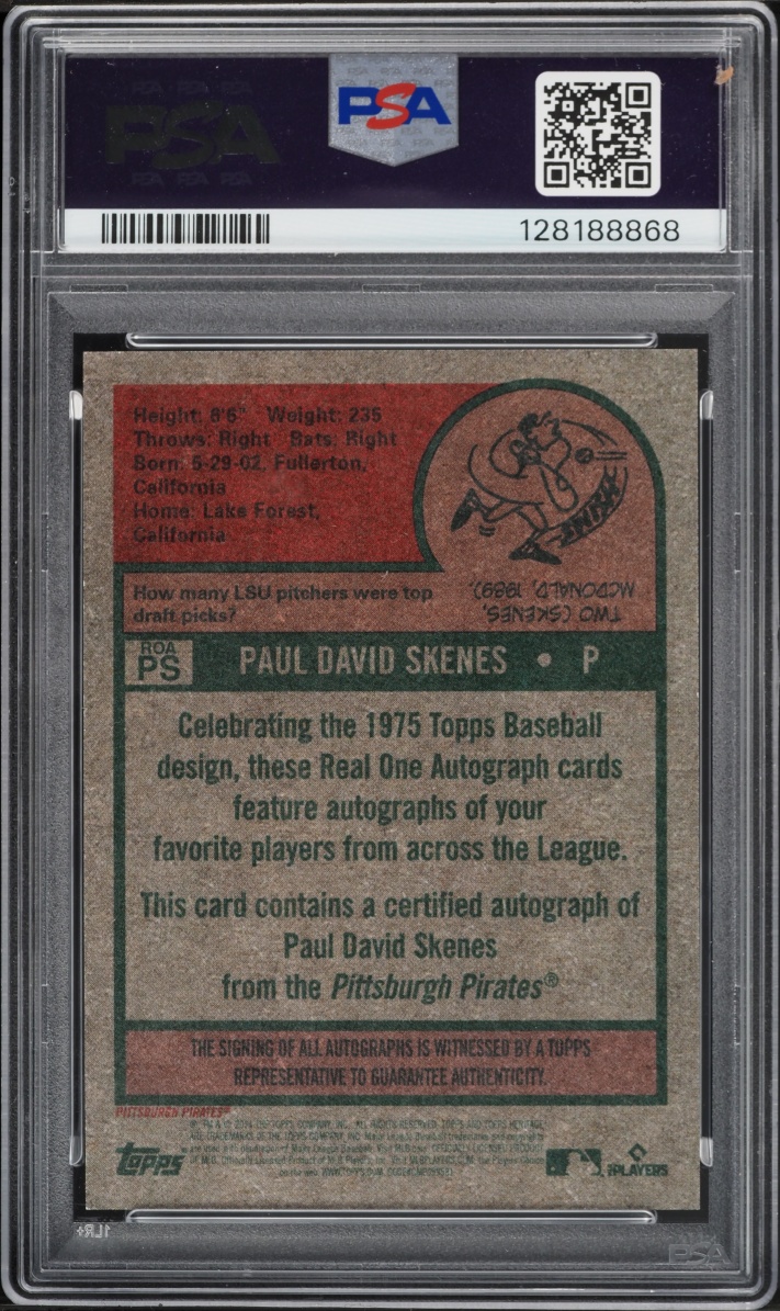 2024 Topps Heritage Real One Paul Skenes ROOKIE AUTO DNA 10 #ROAPS PSA ...