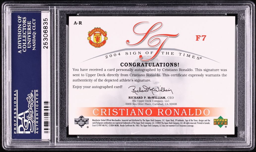 2004 SP Authentic Sign Of The Times Cristiano Ronaldo AUTO /173 #A-R ...