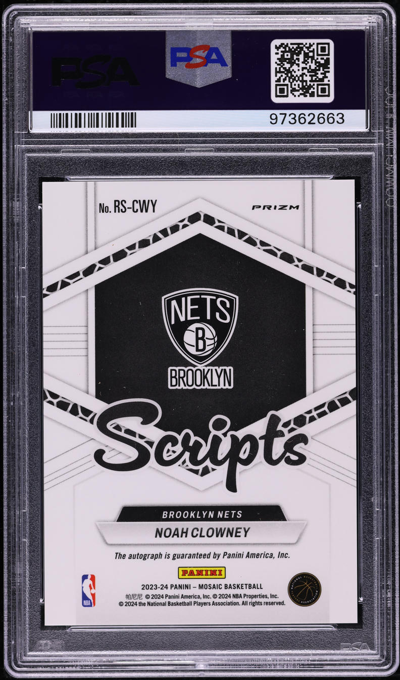 2023 Panini Mosaic Scripts Genesis Noah Clowney ROOKIE AUTO PSA 10 GEM ...