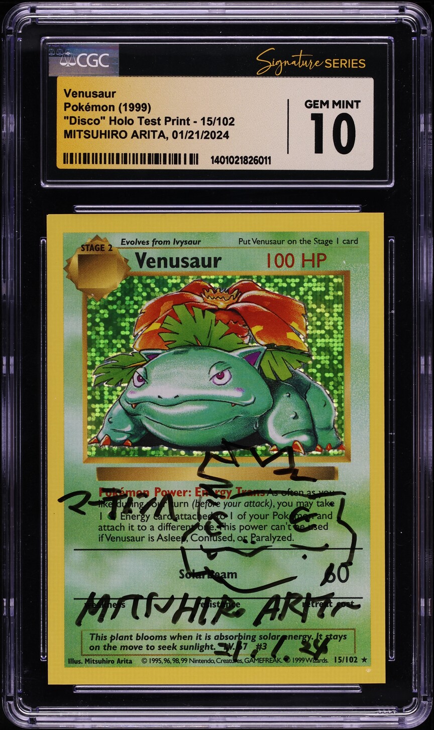 1999 Pokémon "Disco" Holo Test Shadowless Base Set Venusaur ARITA #15 ...