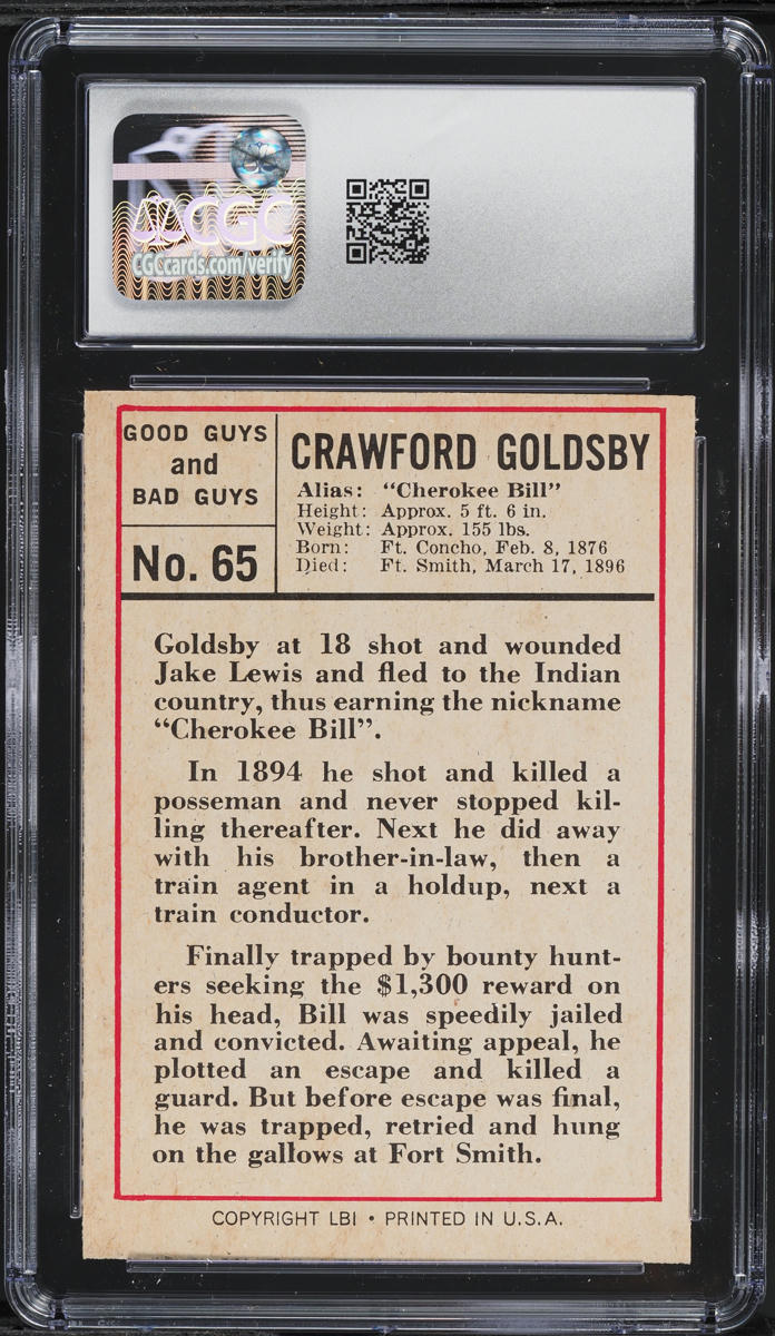 1966 Leaf Good Guys & Bad Guys Cherokee Bill #65 CGC 7 NRMT on Fanatics ...
