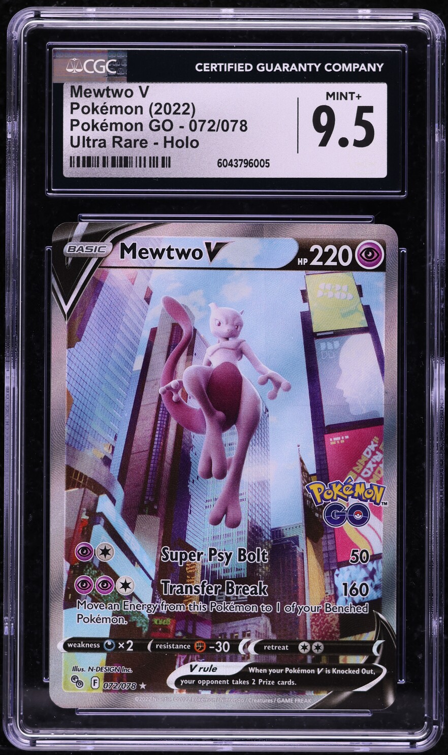 2022 Pokemon Sword & Shield Pokemon GO Full Art Mewtwo V #72 CGC 9.5 ...