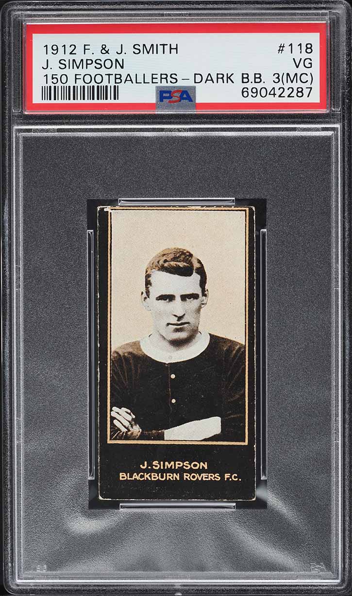 1912 F. & J. Smith 150 Footballers Dark Blue Jock Simpson #118 PSA 3(mc ...
