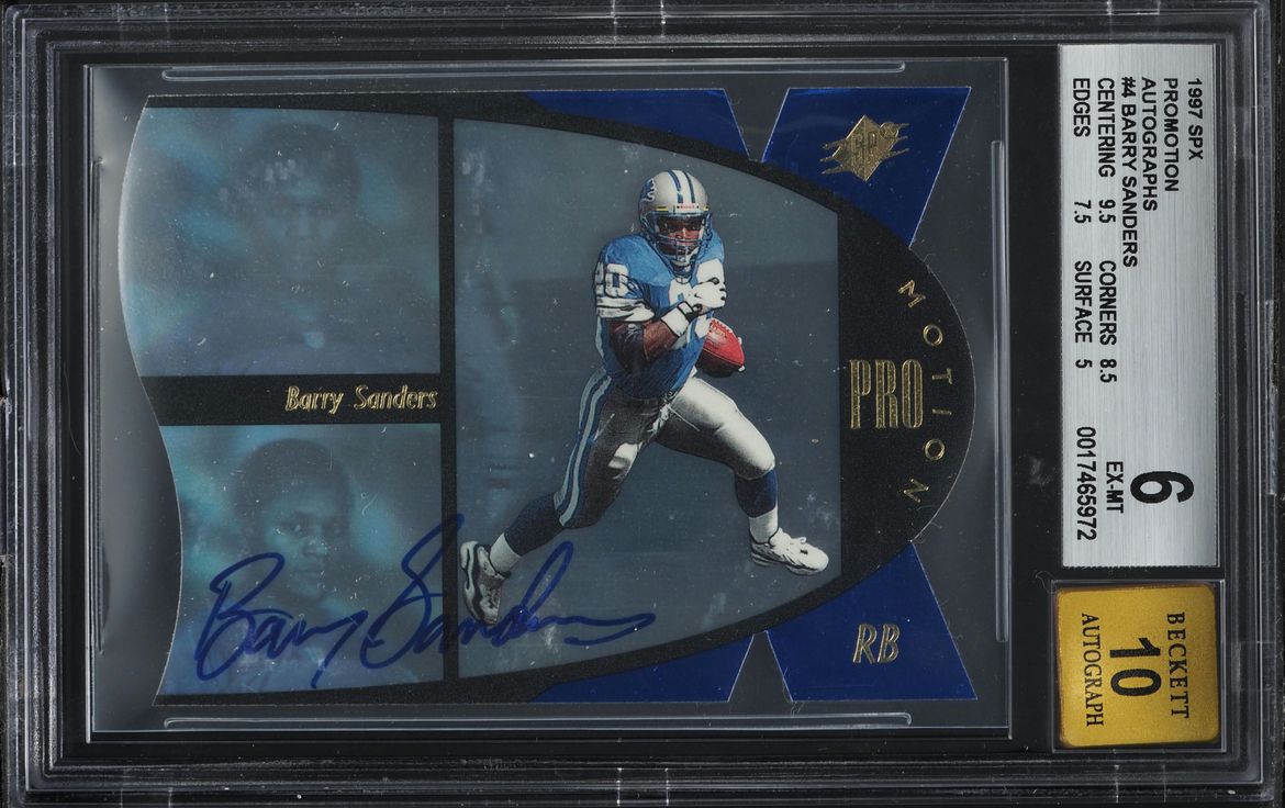 1997 SPx Promotion Die-Cut Barry Sanders AUTO #4 BGS 6 EXMT on Fanatics ...