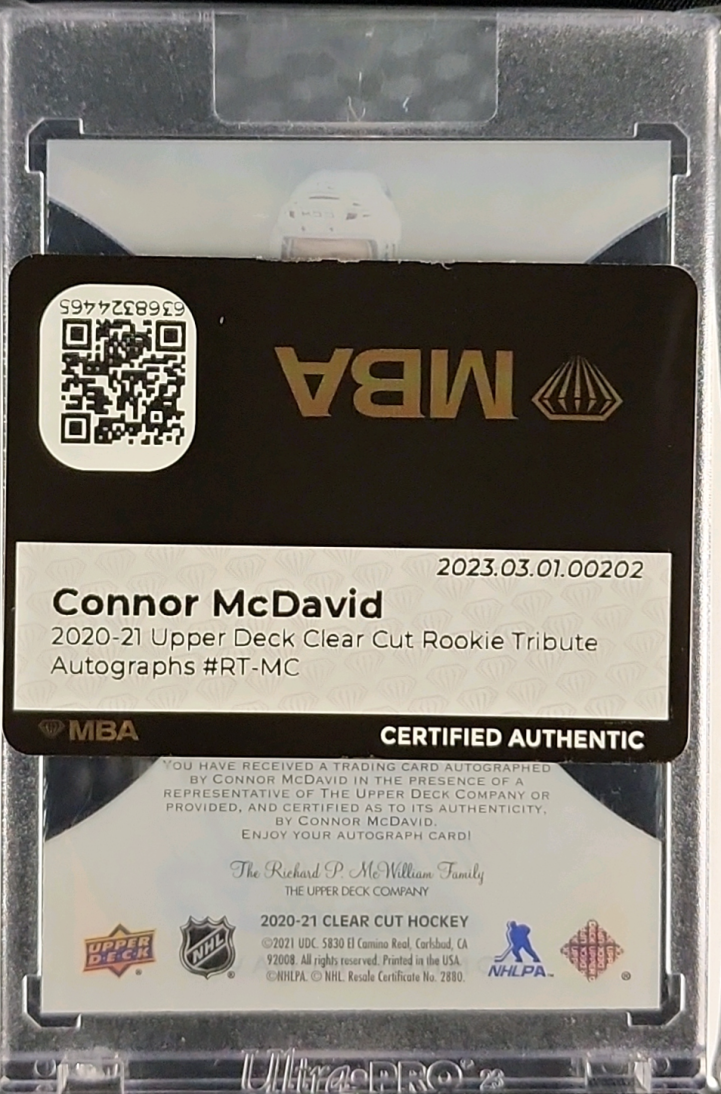 2020 Upper Deck Clear Cut Rookie Tribute Connor McDavid AUTO #RT-MC MBA ...