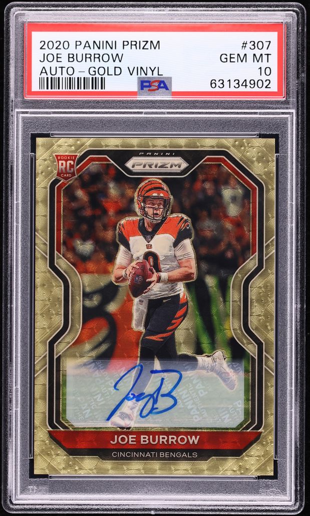 2020 Panini Prizm Gold Vinyl Joe Burrow ROOKIE AUTO /5 #307 PSA 10 GEM ...
