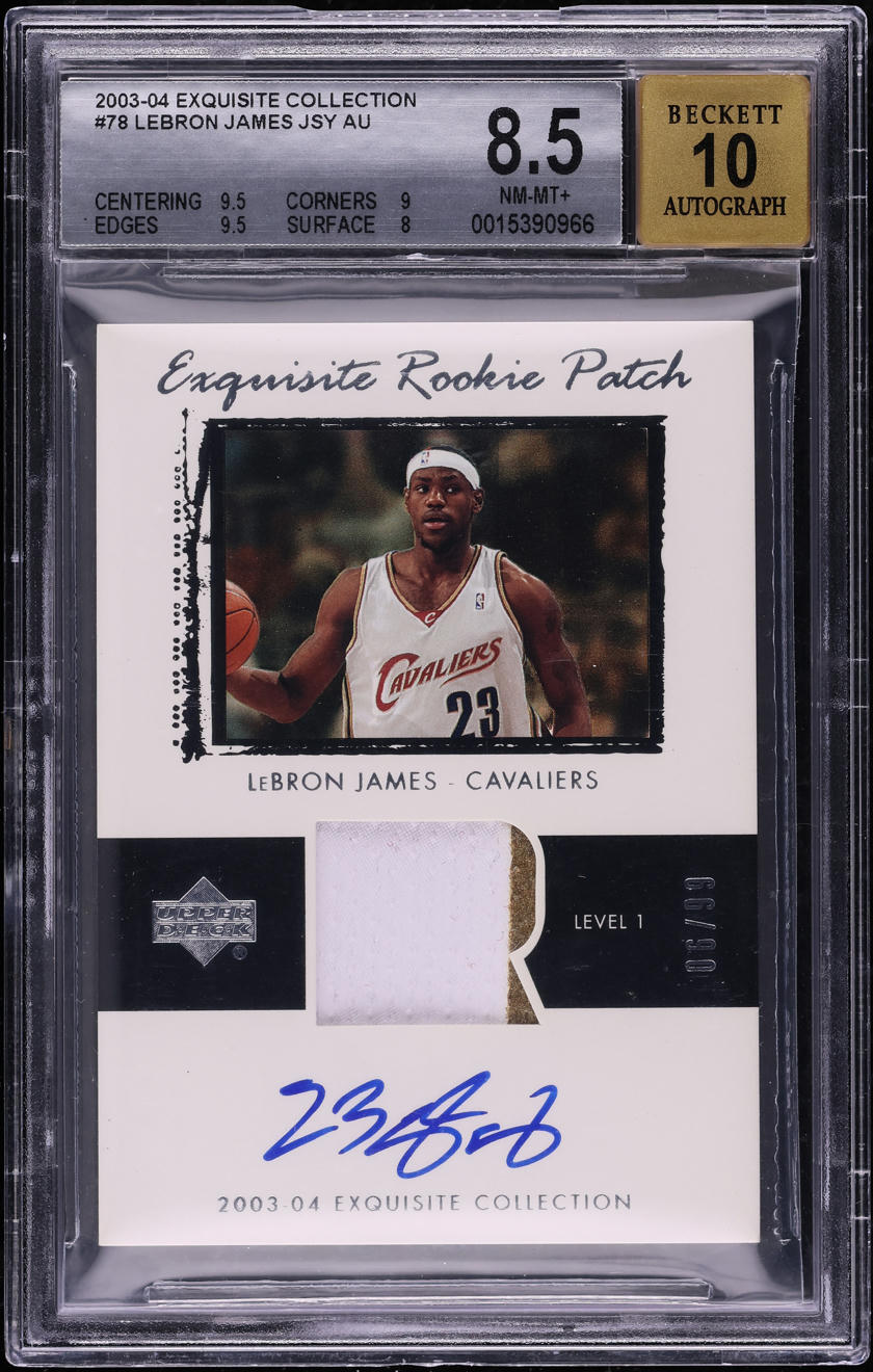 2003 Exquisite Collection LeBron James ROOKIE PATCH AUTO /99 #78 BGS 8. ...