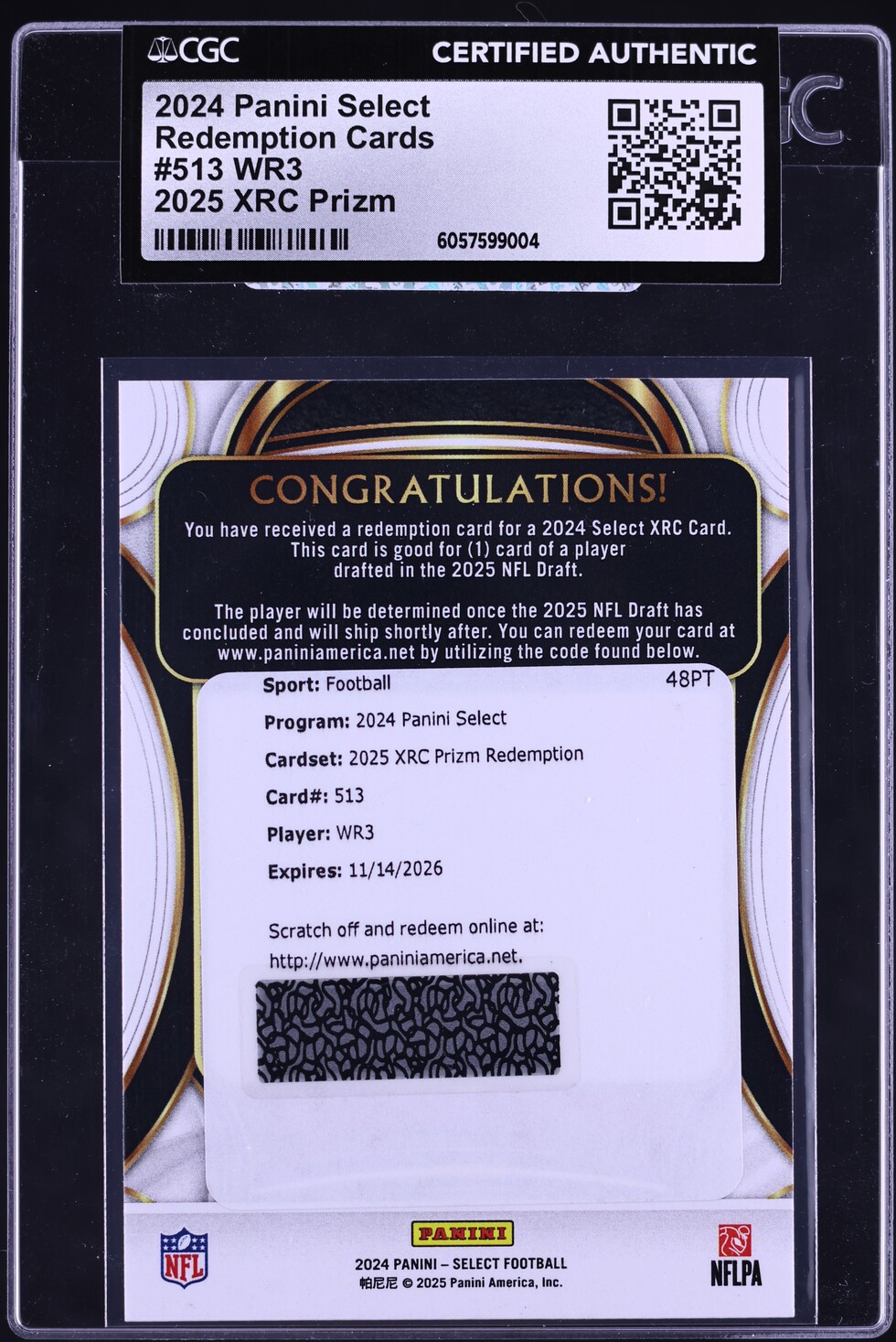 2024 Select Redemption Cards '25 XRC Prizm WR3 #513 CGC AUTH on ...